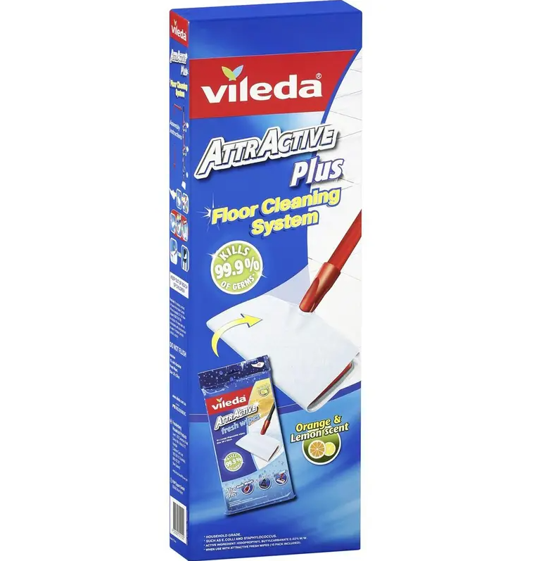 Vileda Floor Cleaning Mop Kit With 10 Wipes Orange and Lemon – Brands ...